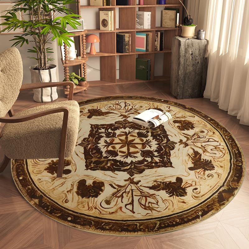 Leensin Boho Tribal Round Rug 4Ft Non-Shedding Non-Slip Carpet Soft Bedroom Round Area Rug Entryway Mat Washable for Nursery Living Dining Room,Bedroom,Kids Room, Office, College Dorm