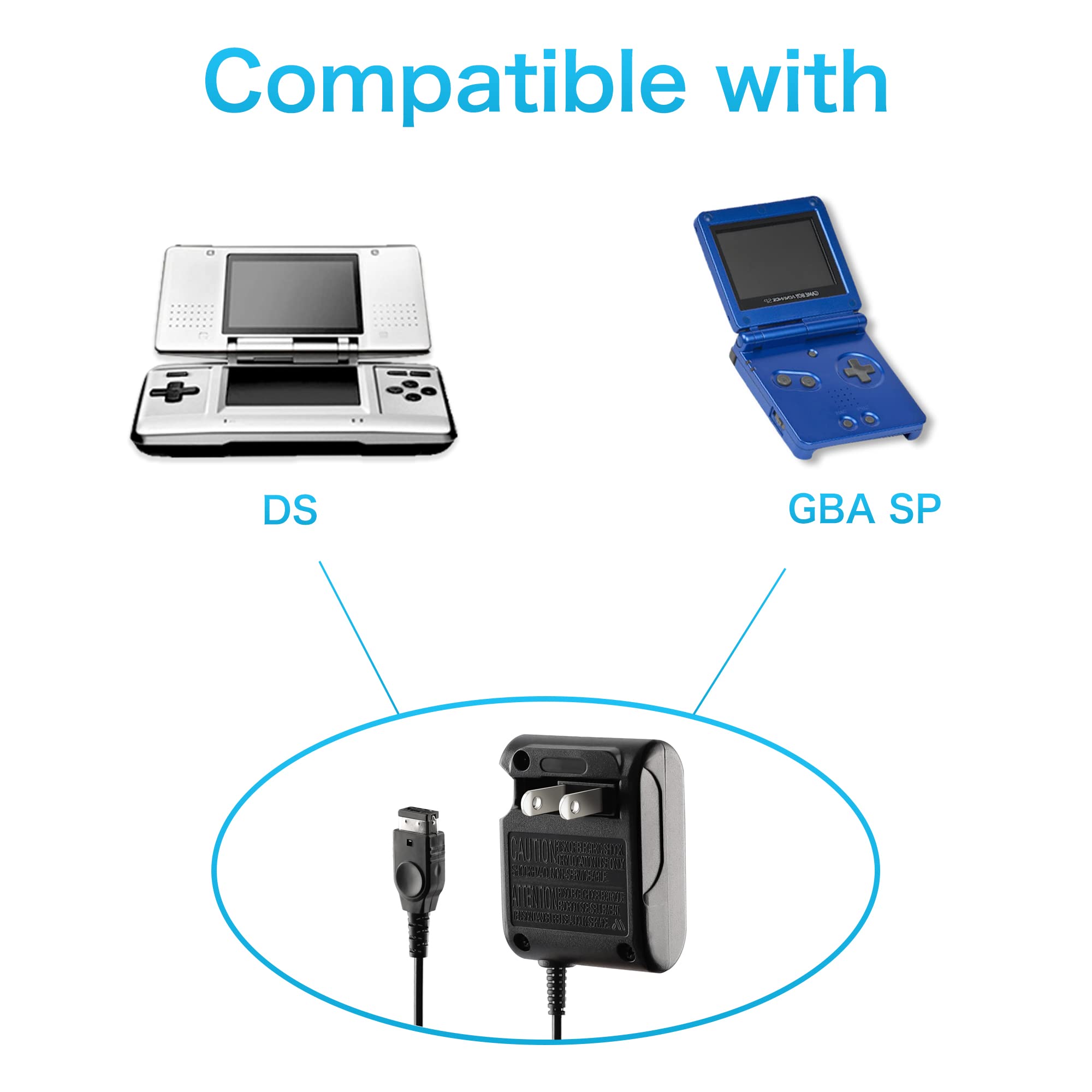 Charger for Gameboy Advance SP, AC Adapter for Nintendo NDS and Game Boy Advance SP Systems, Wall Travel Charger Power Cord Charging Cable 5.2V 450mA for GBA SP
