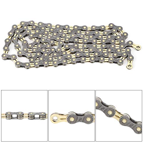 Demeras wear-Resistant Folding Bicycle Cycling Accessory Exquisite Workmanship Mountain Road Bike Half Hollow Chain High Stability for Cycling for Trail Riding(S9L Gray Gold (9 Speed))