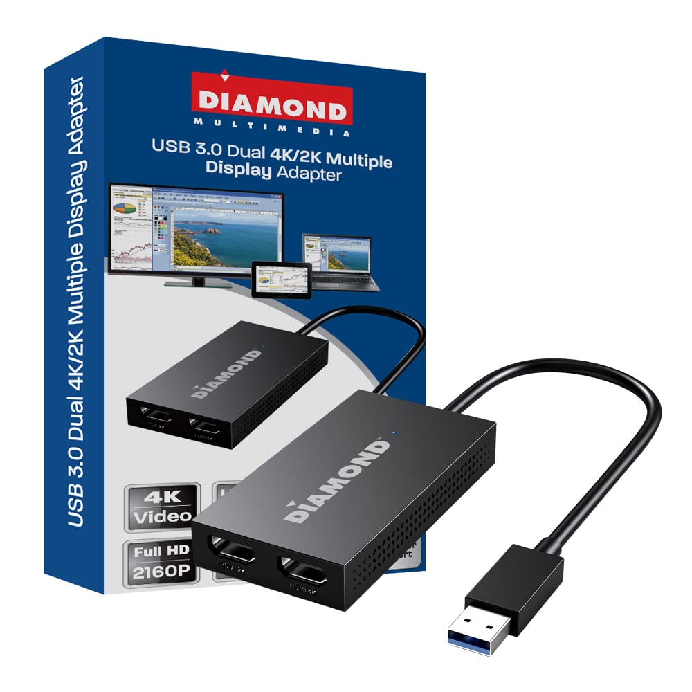 Diamond Multimedia UGA USB 3.0/2.0 Dual HDMI Ultra HD 4K/2K 3840 x 2160 USB Type A 3.0 and Type C 3.1 to HDMI Video Graphics Adapter, Black,BVU5500HS2
