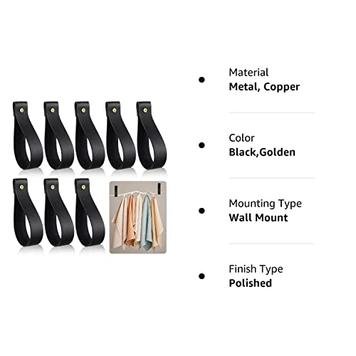 Yookeer 8 Pcs Artificial Leather Wall Hooks 1 x 4.7 Inches Wall Hanging Strap Wall Mounted Loop for Hanging Leather Strap Hangers for Bathroom Kitchen Bedroom Towel Holder Supplies (Black)