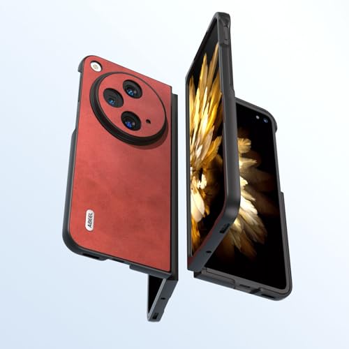 Covthch PU Leather Case Compatible with Oneplus Open, Flip Book Faux Leather Cowhide Pattern Phone case | Lightweight Thin Anti-Scratch Leather Hard PC Bumper OnePlus Open Cover for Women Men-Red