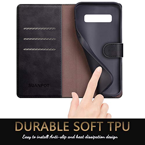 SUANPOT for Samsung Galaxy S10+ /S10 Plus 6.4 (Not Fit S10,S10e) Leather Wallet case for Men with RFID Blocking Credit Card Holder, Flip Folio Book Cell Phone Cover Shockproof case Pocket 2018 Black