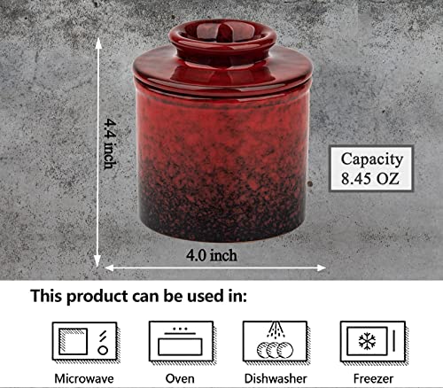 Pottery Butter Keeper Crock Butter Crock Red French Butter Dish Butter Crock For Counter With Water Ceramic Butter Holder Cup To Leave On Counter