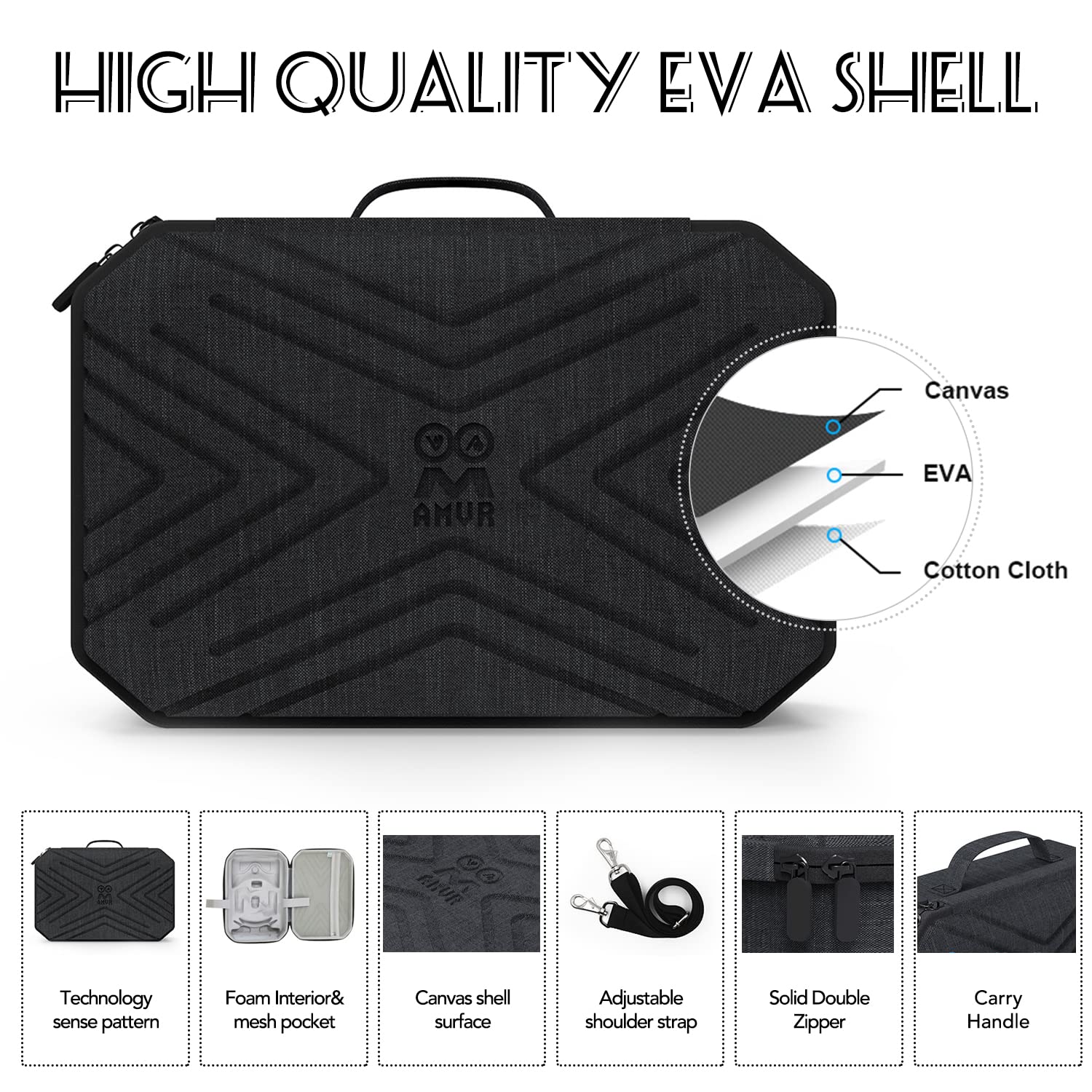 GOYERRNES VR Headset Carrying Case for Oculus/Meta Quest 2, Hard Travel Portable Case Compatible Elite Version with Adjustable Shoulder Strap& Lens Cover for Controllers Cable Cord Charger Storage