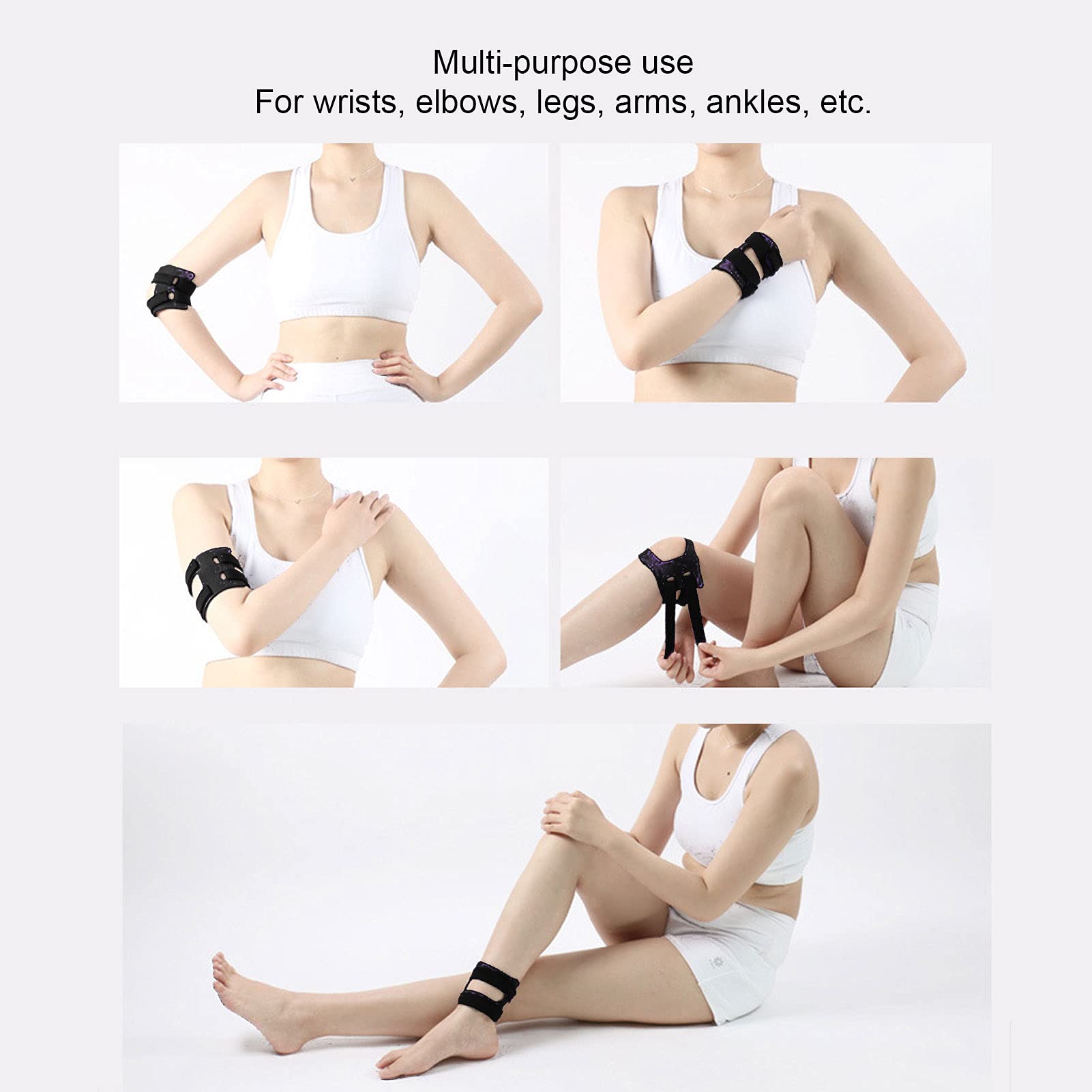 Elbow Support Strap, Multifunctional Adjustable Sport Wristband Knee Support Brace for Sports Injury Pain Relief and Protection(L)
