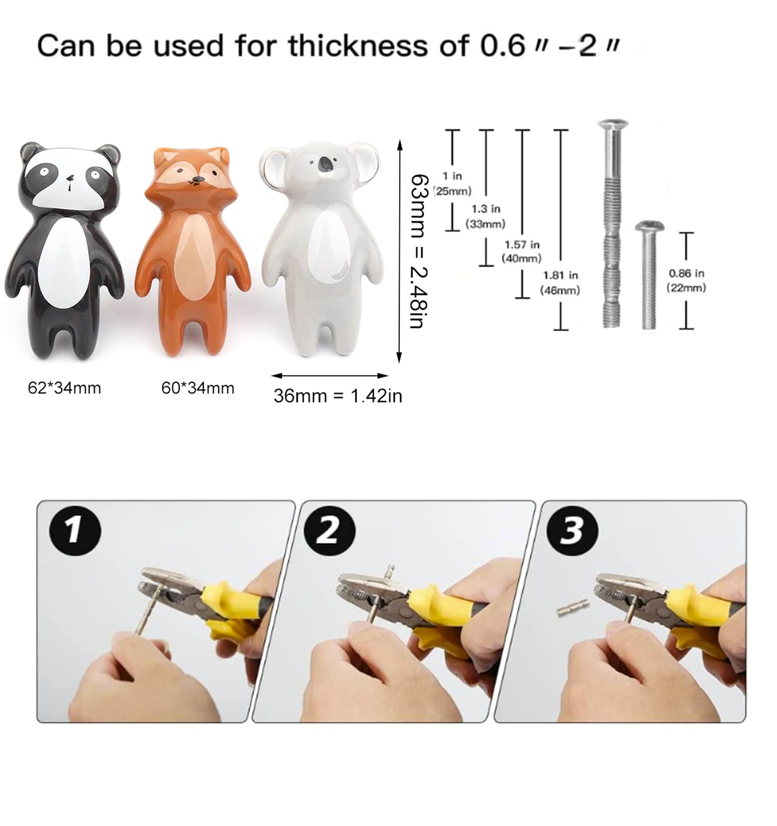 HuanShiJingXuan Lovely Ceramic Door, Animal Pattern Handle Pull Knobs Door Cupboard Locker for Kids Dresser Knobs Nursery Drawer Handles Cupboard Knobs (6 Pieces)