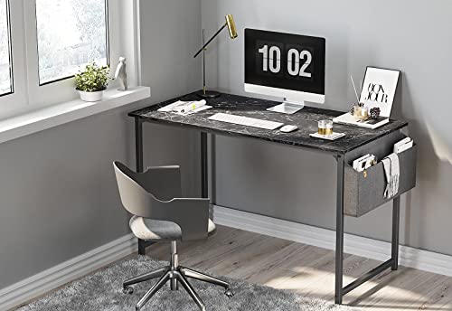 CubiCubi Computer Desk 47 Inch Study Writing Table for Home Office, Modern Simple Style PC Table with Storage Bag, Black Marble