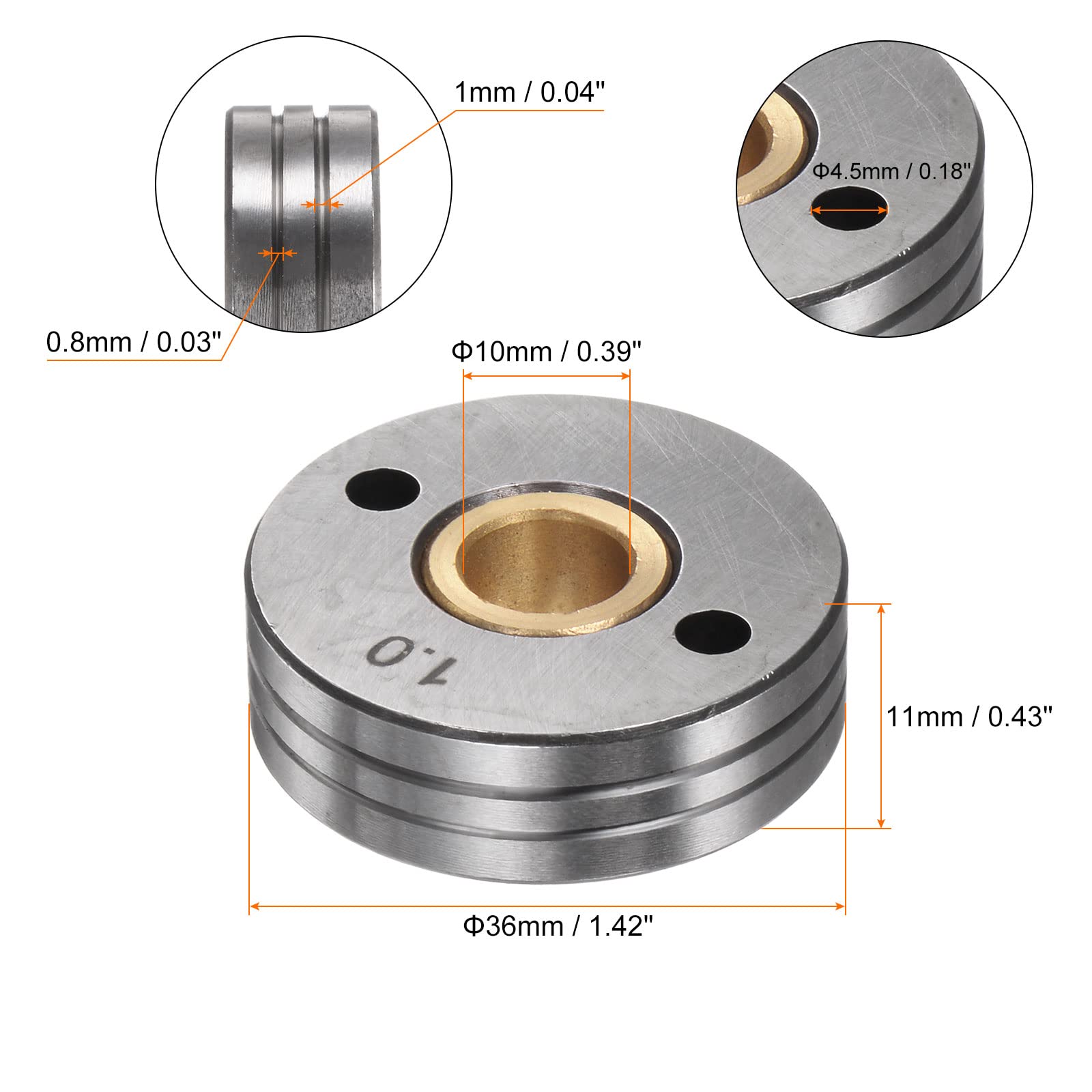 HARFINGTON 2pcs Mig Welder Wire Feed Drive Roller 36mm x 10mm x 11mm x 4.5mm Aperture Roll Parts Replacement U Groove 0.03"-0.04"
