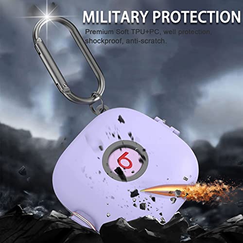 Miimall Compatible for Beats Fit Pro Case, [Upgrade Secure Lock][Anti-Lost Keychain] Military Protective Rugged TPU Case Cover for Beats Fit Pro Earbuds 2021 Accessories with Lanyard (Purple)