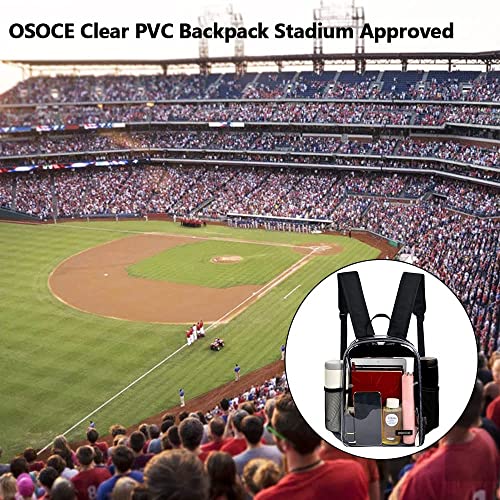 OSOCE Black Mini Clear Backpack Heavy Duty,Clear Bag Stadium Approved,PVC Transparent Clear Book Bag with Adjustable Shoulder Straps for Security Work Concert Festival Travel