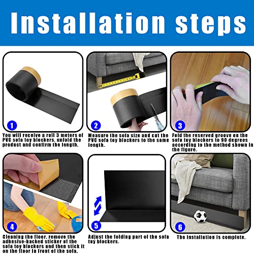 YPSLZY Toy Blockers for Furniture, Prevent Things from Going Under Sofa Couch Bed and Other Furniture - Hard Surface Floors Only,Easy to Install & Remove(Black