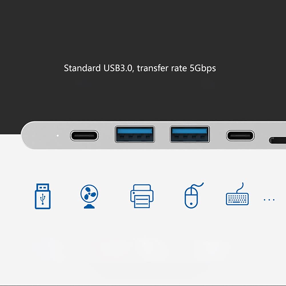 Hub Dock Adapter USB C Hub Adapter USB-C Docking Station USB Adapter 7-in-2 with 4K HDMI, 100W PD, USB-C and 2 USB 3.0, SD/TF Card Reader Computer Accessories (Color : Grey)