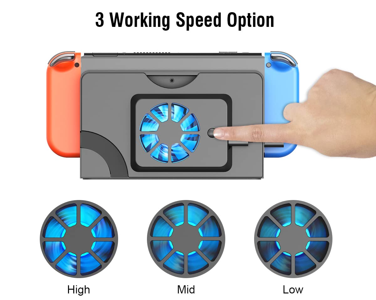 ElecGear Cooling Fan for Nintendo Switch OLED Dock, 3 Speed Replacement Back Cover for Switch New Dock, USB Powered Cooler with LED Lighting