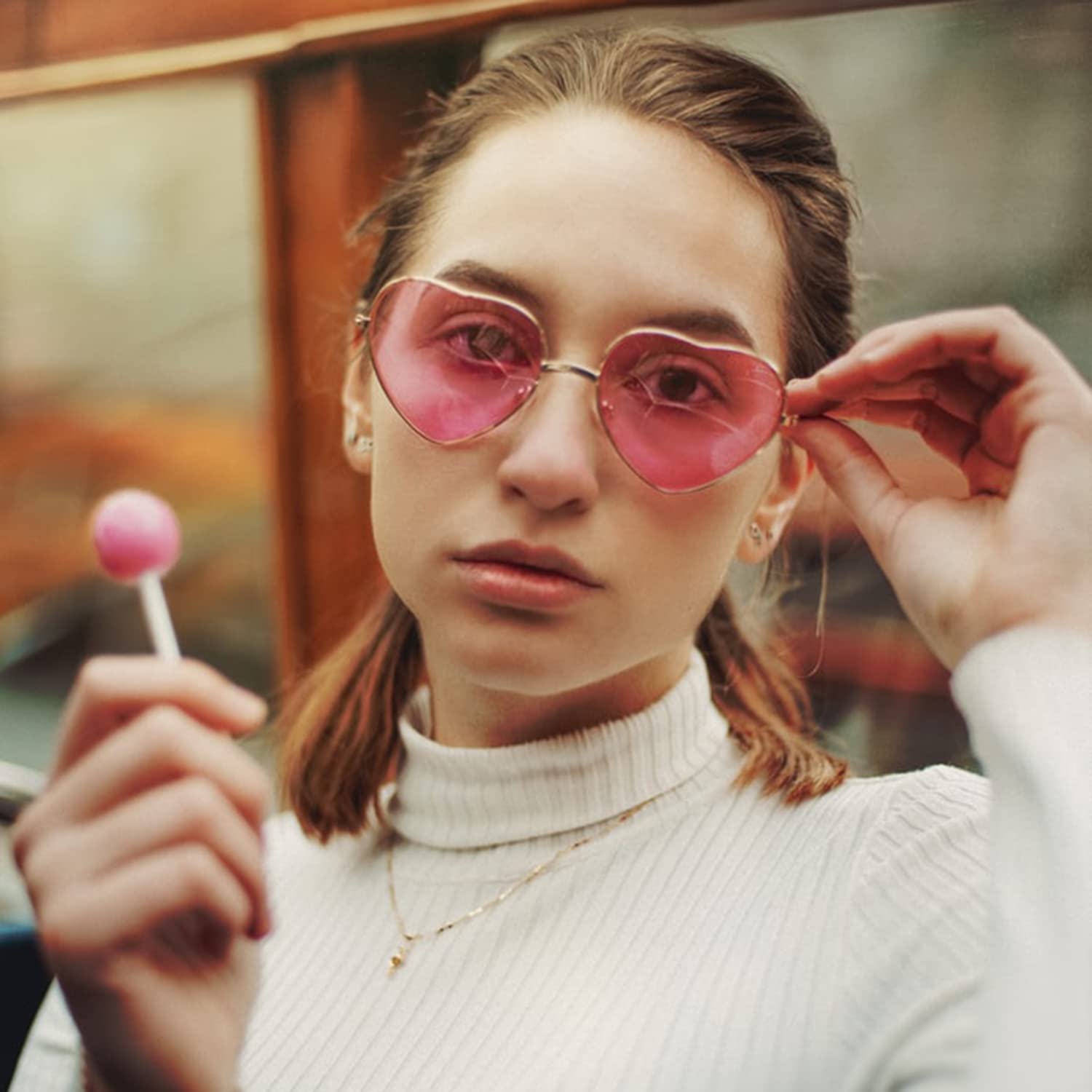 EYLRIM Polarized Heart Shape Sunglasses for Women Cute Metal Frame Love Glasses 100% UV Protection(A1 Gold/Pink