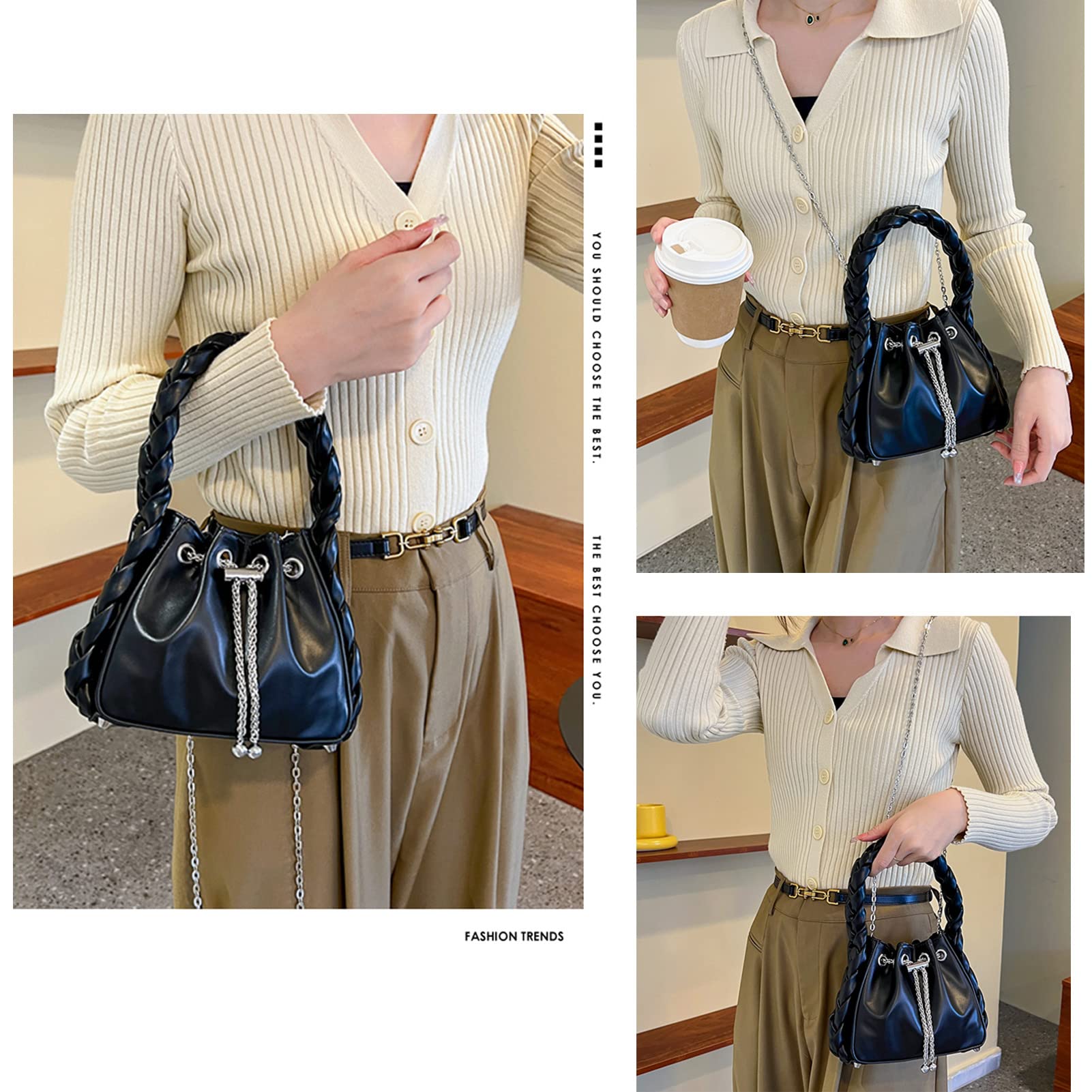 ELDA Bucket Bags and Purses For Women Drawstring Handbags Hobo Bag Mini Crossbody Shoulder Bags