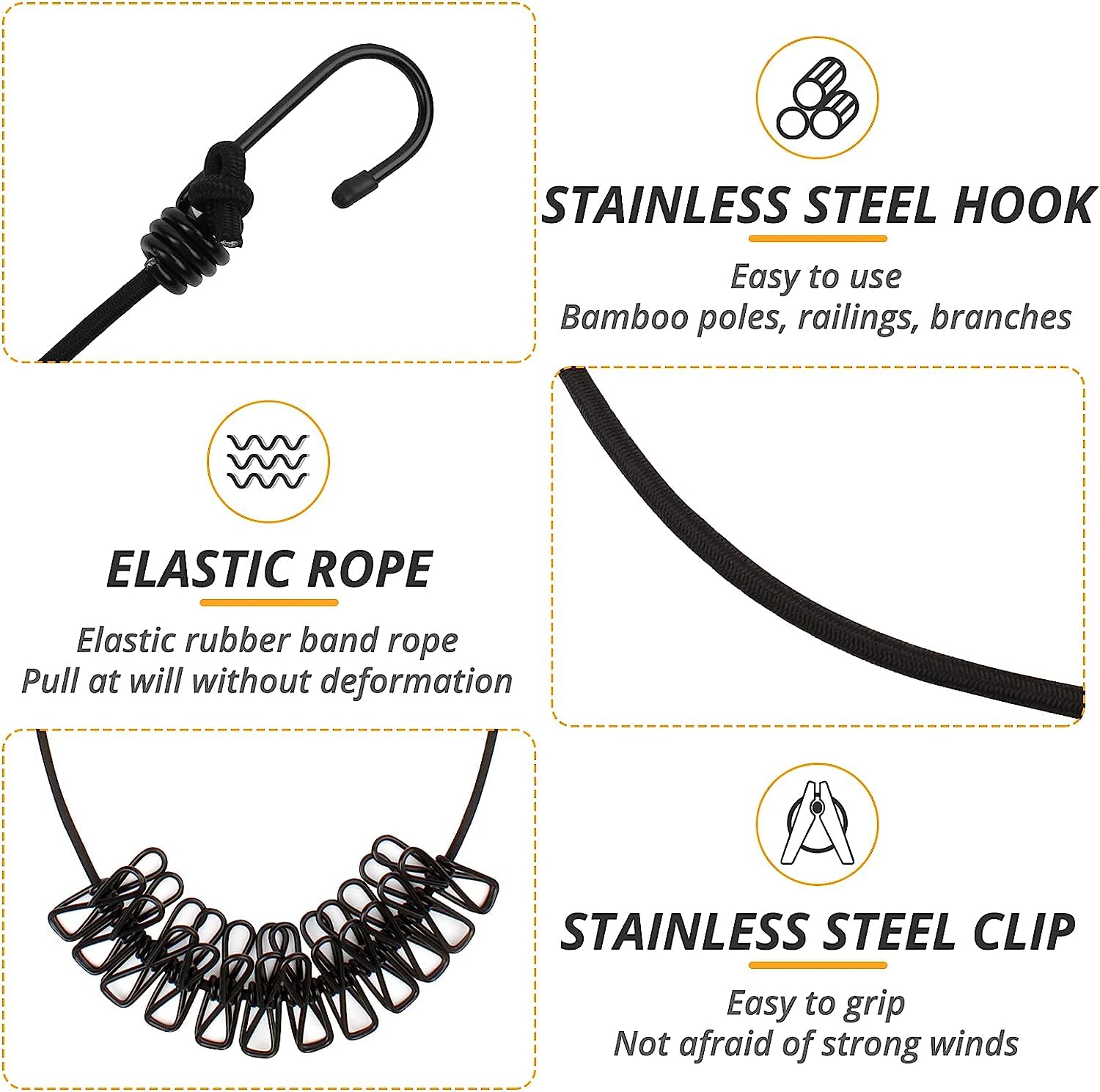 LUKEYLAND Portable Travel Clothesline,Adjustable Elastic Travel Camping Clothes line with 12 PCS Clips and 14 Positioning Clasp Windproof Clothesline Travel Camp(2pcs)