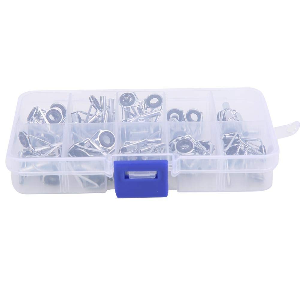 Enrilior Fishing Top Guide Sizing Gauge Fuji Rod Tips Guide Rod Guides,54 pcs Stainless Steel Tip Rings with Storage Box Fish Tackle Accessories Kit