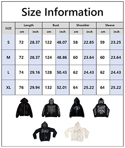 NJNJGO Y2k Skeleton Zip Up Hoodie Y2K Oversize Jacket Rhinestone Skull Mask Rhinestone Sweatershirt