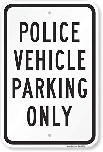 SmartSign - K-4470-AL-12x18 "Police Vehicle Parking Only" Sign | 12" x 18" Aluminum Black on White