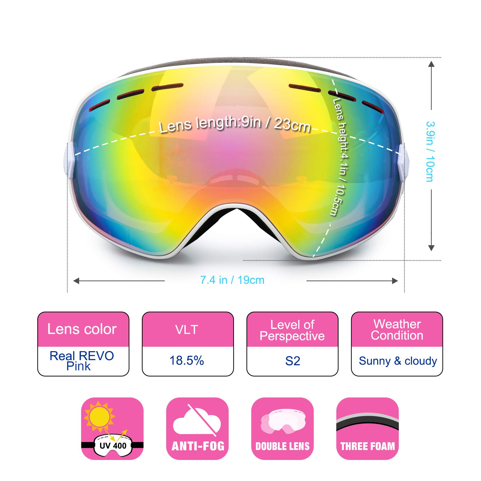 EXP VISION Ski Snowboard Goggles with Balaclava Ski Mask for Women Men and Younth, OTG Snow Goggle Anti Fog Winter Face Mask