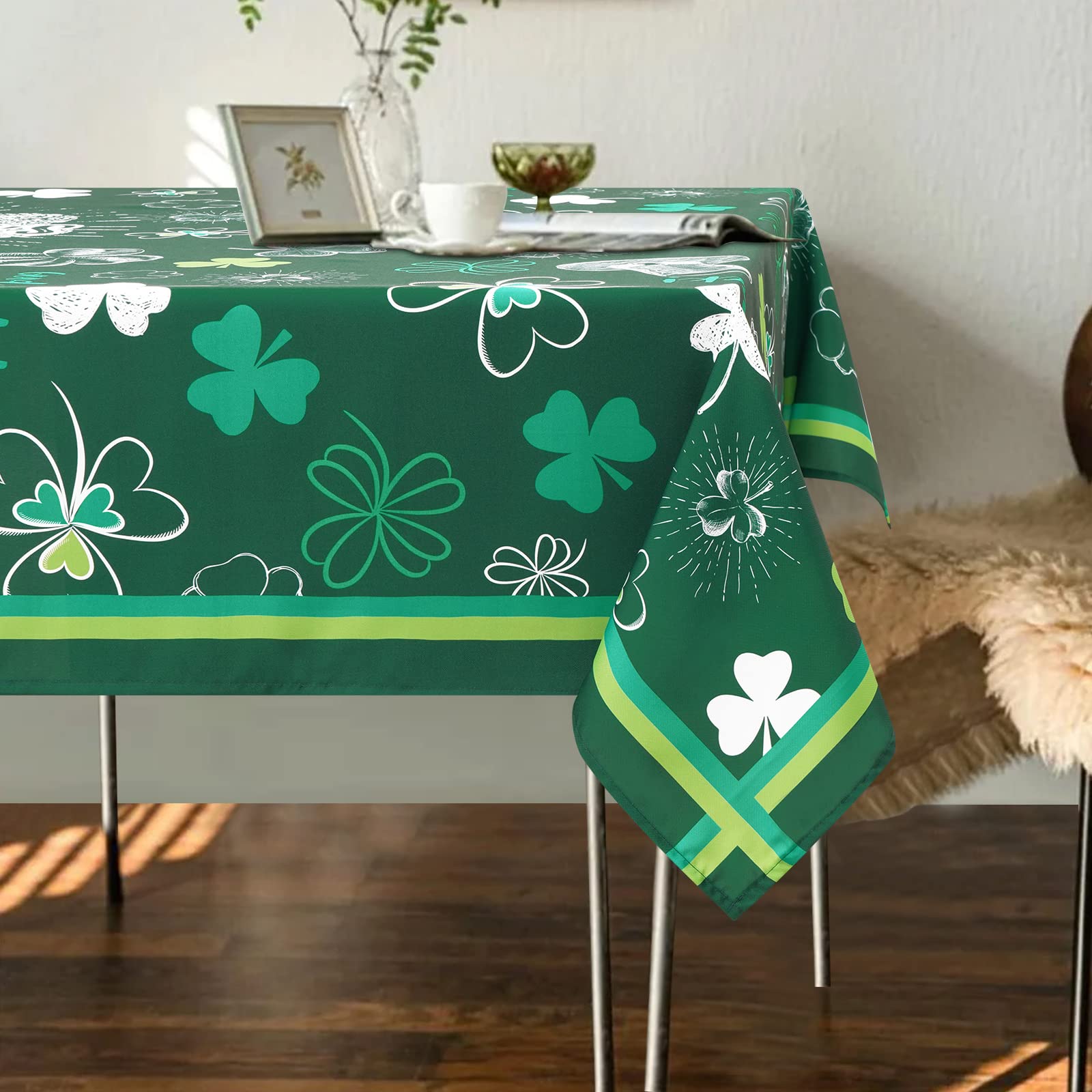 Fascidorm St Patrick's Day Tablecloth, Rectangular Waterproof Wrinkle Resistant St.Patrick's Day Shamrock Decorations Table Cloth, St Patrick's Day Holiday Kitchen Dinner Party Decoration, 60" x 84"
