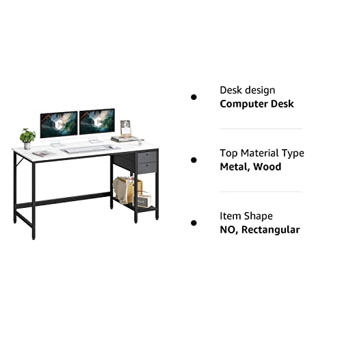 Cubiker Computer Home Office Desk with Drawers, 55 Inch Small Desk Study Writing Table, Modern Simple PC Desk, White
