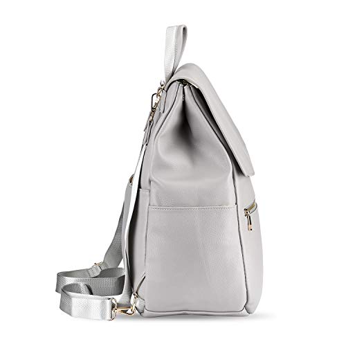Diaper Bag Backpack, Maternity Baby Changing Bags, PU Leather Nappy Backpack Baby Diaper Bag Large Capacity and Waterproof (Grey) …