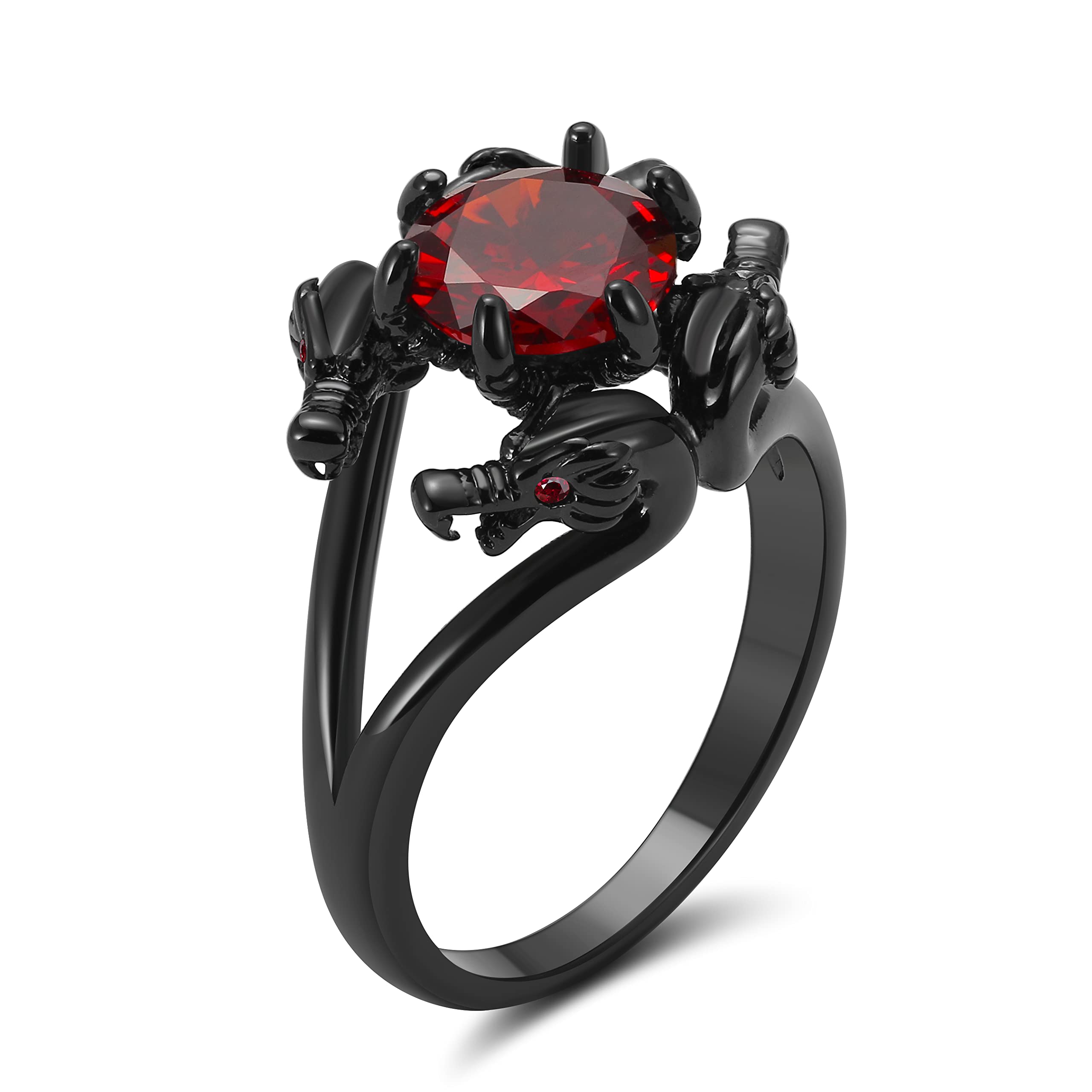 Dragon Claw Black Engagement Rings for Women, Fantasy Dragon Ring for Women by GINGER LYNE, Black Stone Gothic Rings for Her, 2 CT Black Diamond Rings Dragon Jewelry