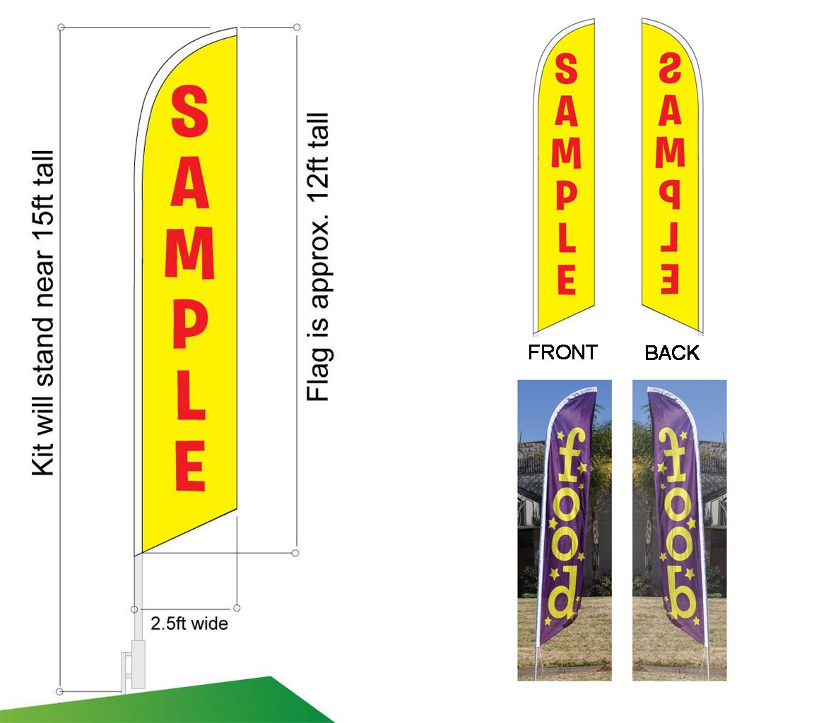 Delta-8 THC Sold Here Advertising Feather Banner Swooper Flag Sign with 15 foot Flag Pole Kit and Ground Stake
