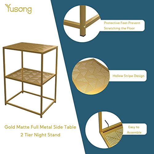 Yusong Narrow End Table, Small Gold Side Table for Small Spaces, Standing Metal Shelf, Night Stand Bedside Table for Bedroom, Sofa Couch Tables for Living Room, Gold