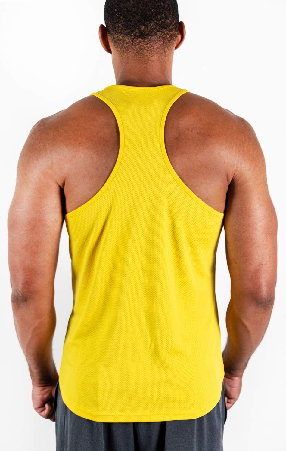 DEVOPS 3 Pack Men's Y-Back Dry Fit Muscle Gym Workout Tank Top (Large, Charcoal/Red/Yellow)