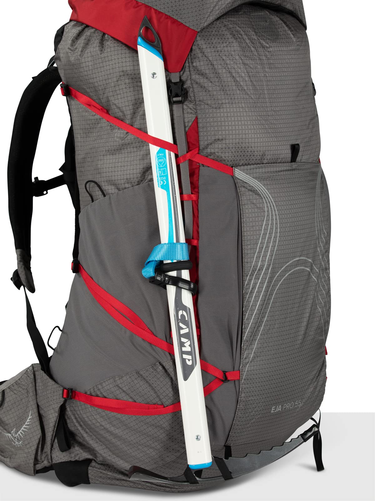Osprey Eja Pro 55L Women's Backpacking Backpack, Dale Grey/Poinsettia Red, WXS/S