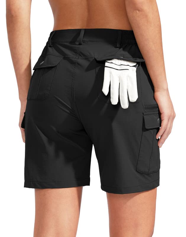 SANTINY Women's Hiking Cargo Shorts with 7 Pockets Lightweight Quick Dry 7 Inch Long Golf Shorts for Women Casual Summer (Black_L)