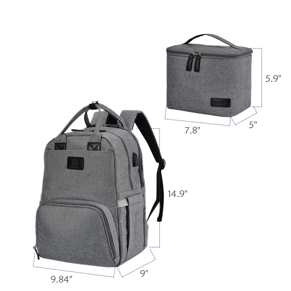 Diaper Bag Breast Pump Backpack - Multi-Function Cooler and Moistureproof Bag Double Layer for Mother Baby Bottle Breast Milk Pump Outdoor Working Backpack with Insulation Bag (Grey) (Medium)
