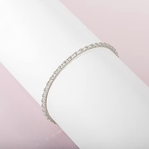 PAVOI 14K White Gold Plated CZ Tennis Bracelet For Women | Classic Emerald Cut Simulated Diamond Bracelet | 6.5 Inches
