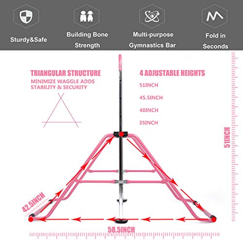 DOBESTS Gymnastics Bar, Kids Folding Horizontal Bar, Adjustable Height Gymnastic Horizontal Bars, GymnasticTraining Equipment for Home Gym Indoor Garden Outdoor