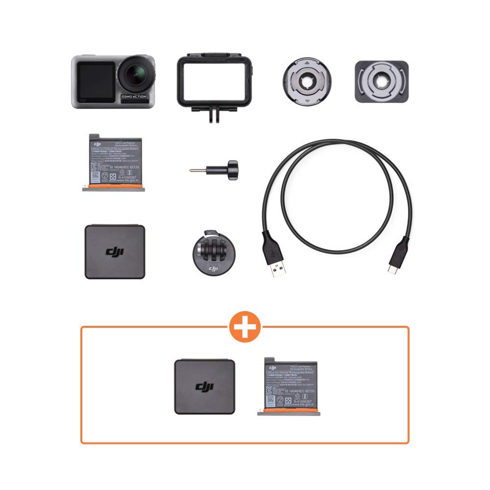 DJI OSMO Action Cam Digital Camera with 2 Displays 36FT/11M Waterproof 4K HDR-Video 12MP 145° Angle Black with Extra Battery