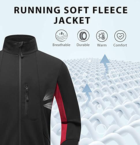 Wantdo Men's Winter Cycling Thermal Jacket Warm Soft Shell Windproof Running Jacket Waterproof Fleece Windbreaker Reflective