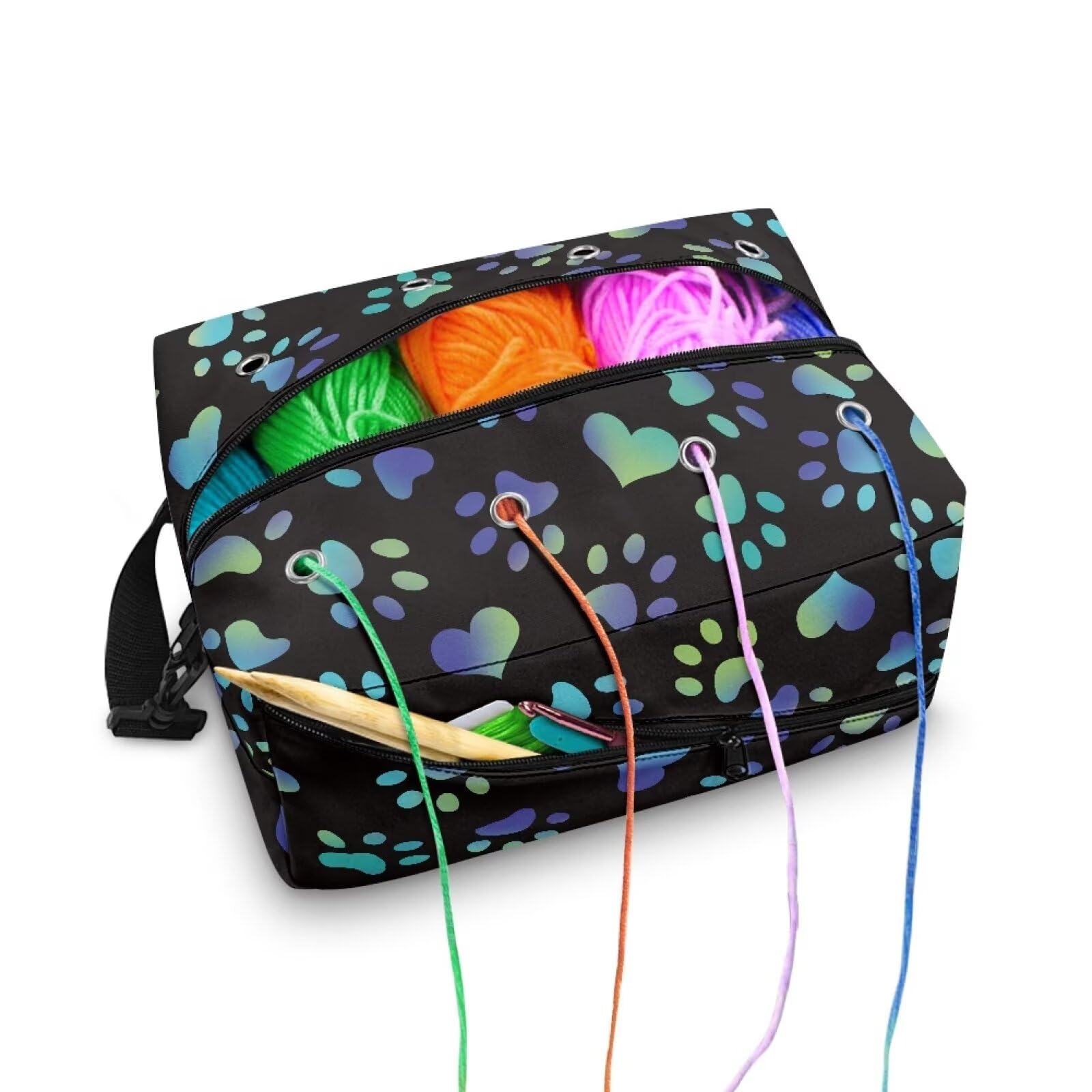Kathyboom Dog Paw Knitting Bag for Yarn Storage Lightweight Crochet Storage Bag, Water Resistant Yarn Bag for Knitting Needles, Crochet Hooks and Other Accessories