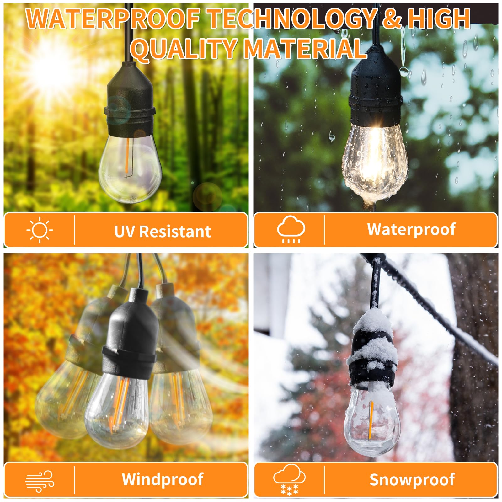 Hassoft S14 Outdoor String Lights - 28 LED Bulbs (3 spares), Outdoor Lights - 48.5 Ft, Patio Lights - Material Upgrade, Certified as Commercial Outdoor Lighting Products by ETL