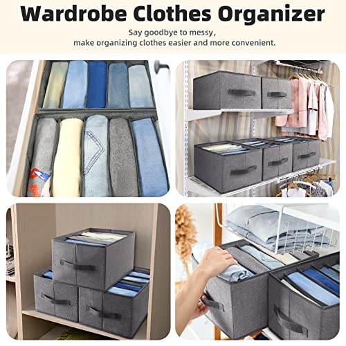 Wardrobe Clothes Organizer, Large Jeans Organizer for Closet, Closet Organizers for Folded Clothes, Washable Foldable Drawer Organizers for Clothing, Shirt Organizer, Pants, Sweaters, 6 Grid 4 Pack