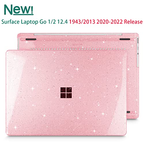 Lepeoac Compatible with 12.4 inch Microsoft Surface Laptop Go2 Go1 Models: 1943 2013(2020 2022 Release, Plastic Hard Shell Case with Keyboard Cover & Screen Protector, Sparkly Clear