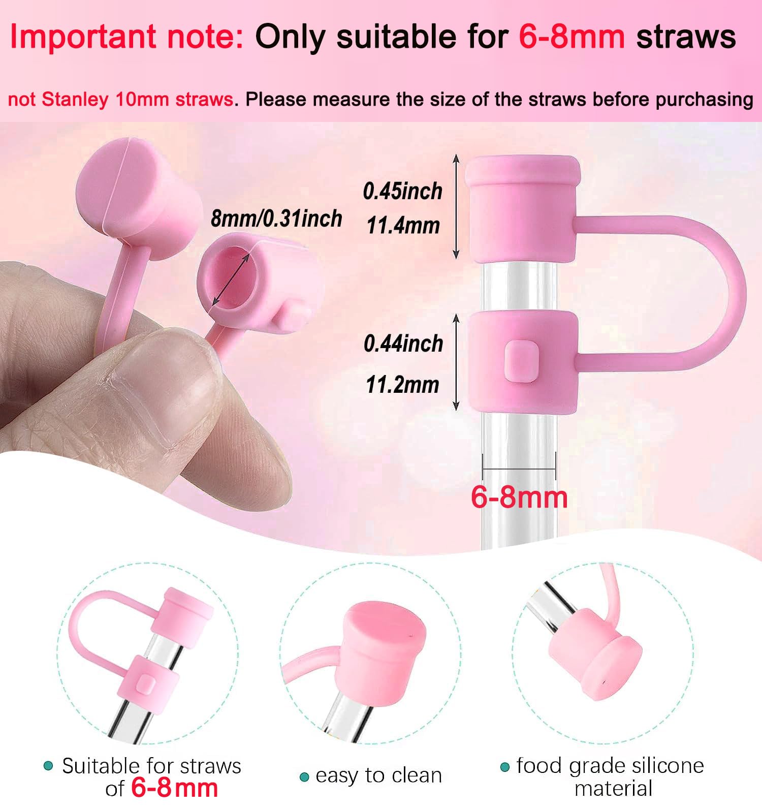GLBEAR 12Pcs Silicone Straw Tips Cover, 8mm Reusable Straw Covers, Dust-Proof Straw Toppers,Straw Covers Cap Accessory,Straw Covers Cap,12 Colors (8mm)