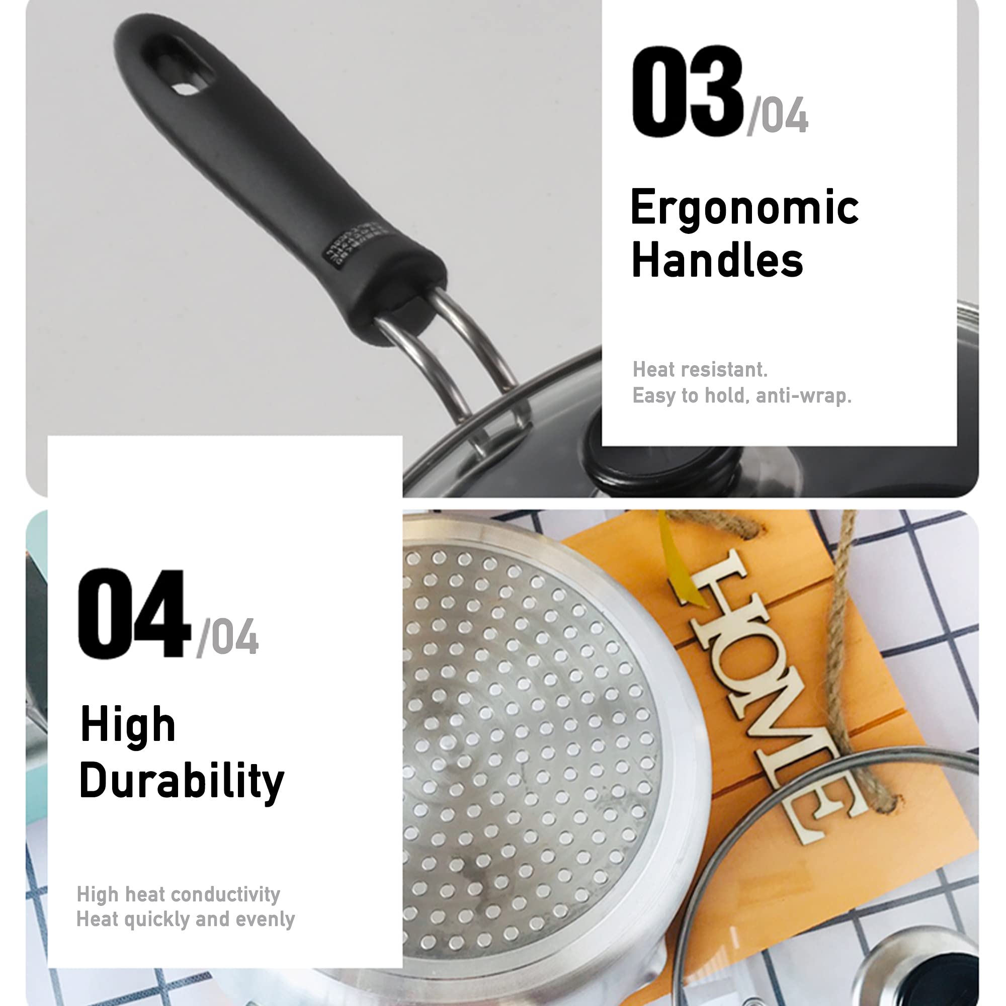 ICUUK 2.5 Quart Nonstick Saucepan With Glass Lid And Silicone Mixing Spoon,Multipurpose Pot for Home Kitchen and Resturant, Aluminum Alloy, Silver (7.9 inch)