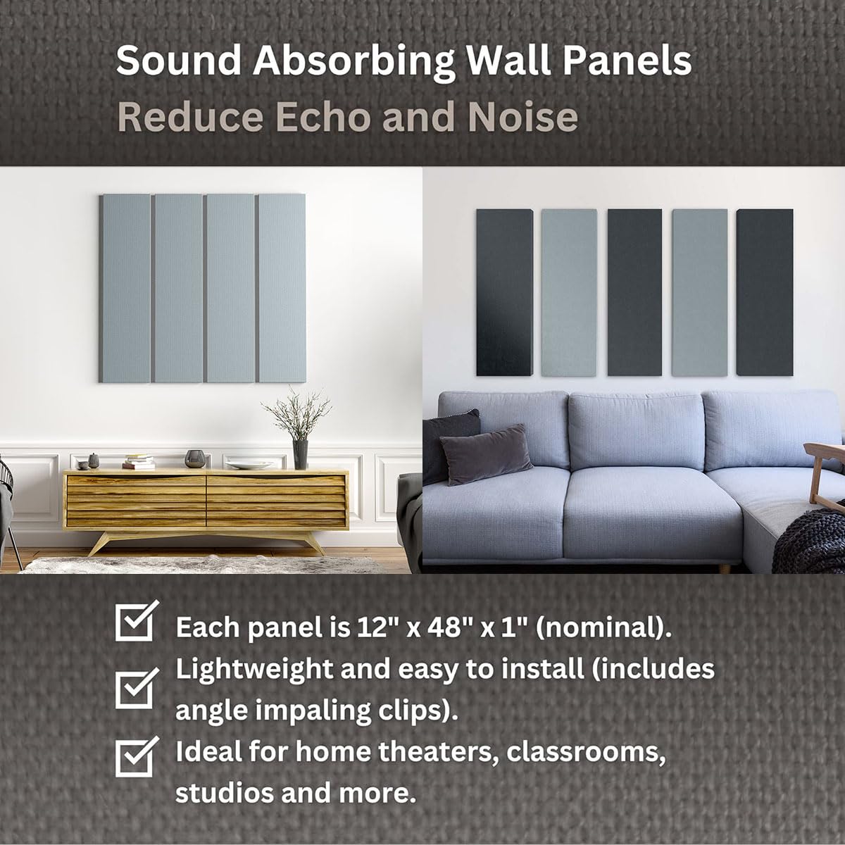 Fabric Wrapped Sound Absorbing Acoustic Panels 1' x 4' x 1" (White)