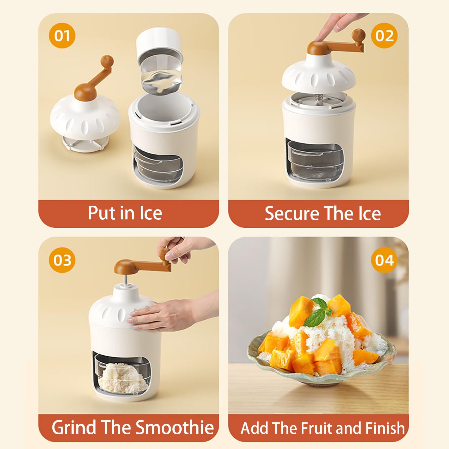 Manual Shaved Ice & Snow Cone Machine, Portable Slushy Maker with Stainless Steel Blades, Hand-Crank Ice Crusher for Home and Outdoor Use, Bingsu and Ice Cream, Snowcone, Cocktail Maker