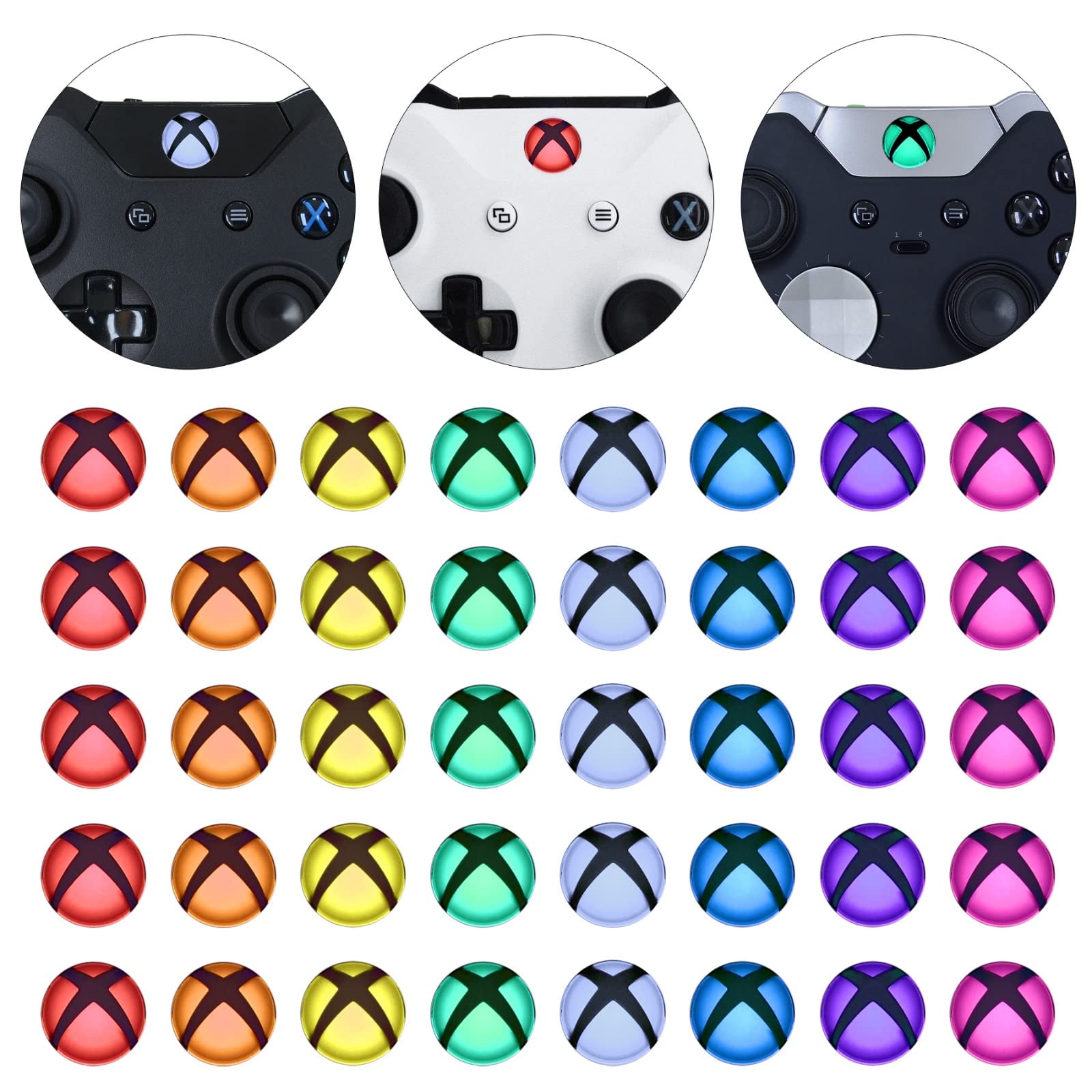 eXtremeRate 8 Colors 40pcs Home Guide Button LED Skins Stickers with Tools for Xbox Series X/S, Xbox One Elite V1/V2, Xbox One S/X, Xbox One Standard Controller