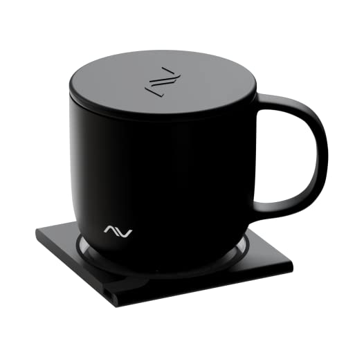 Gravette Smart Temperature Control Hot Mug, 12oz, 350mL Capacity, 10W Fast Wireless Charging Coaster, Heated Ceramic Coffee Mug with Aluminium-Alloy Smart Warmer Base (Black)