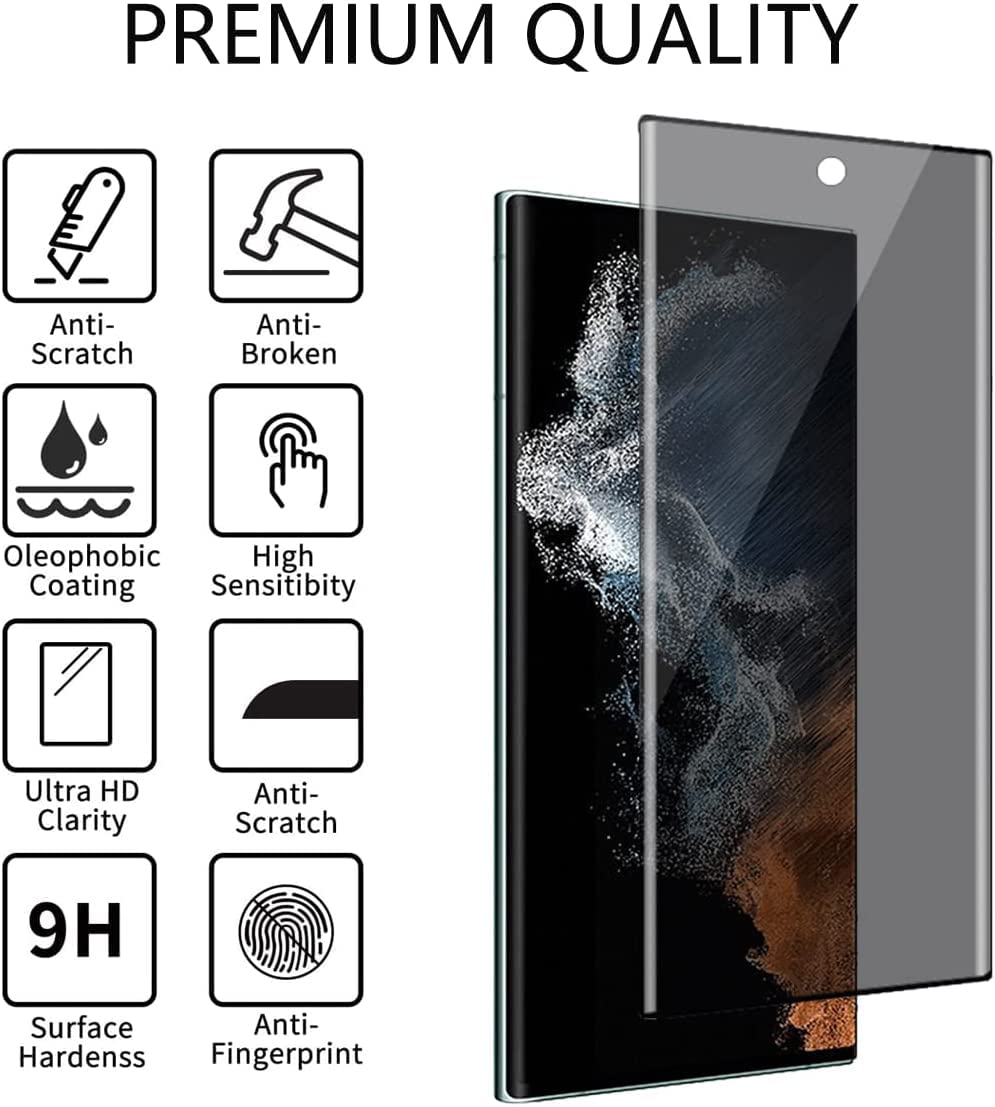 GLBLAUCK [2-Pack] Privacy Screen Protector for Samsung Galaxy S23 Ultra 5G, 9H Hardness Anti-Spy 3D Curve Edge Tempered Glass Screen Protectors for Samsung Galaxy S23 Ultra